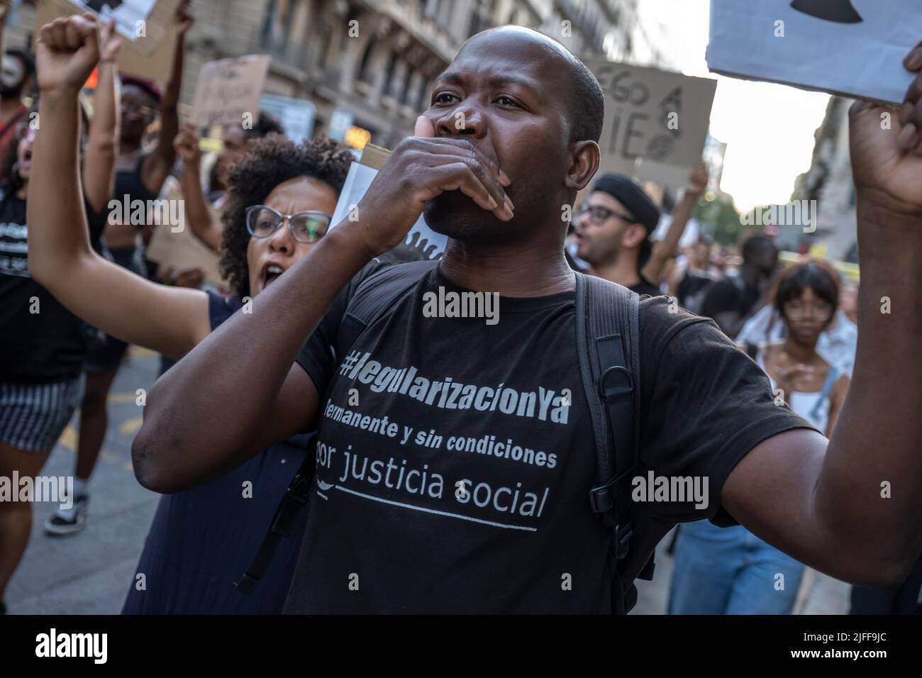 Barcelona, Spain. 01st July, 2022. Protesters are seen shouting slogans ...