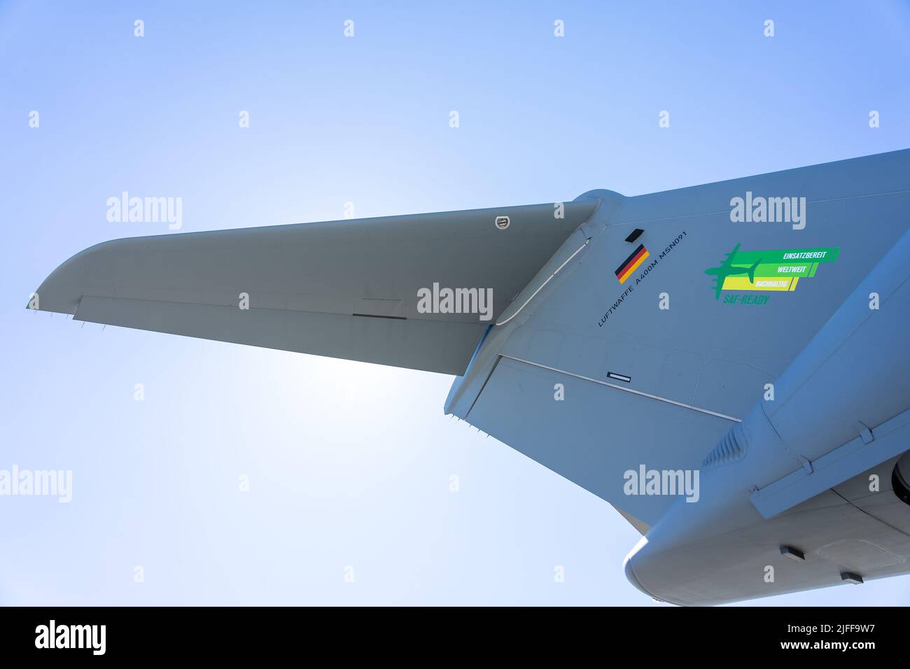 The empennage of a multi-national four-engine turboprop military ...