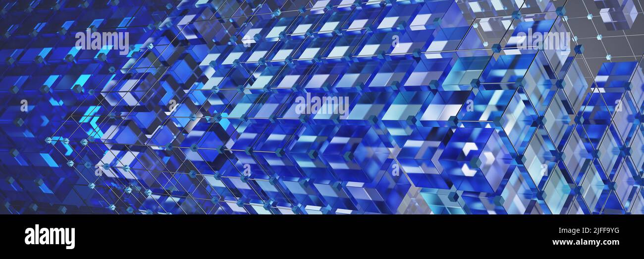 Blockchain technology concept. Abstract technological background, banner for your design. 3d ...