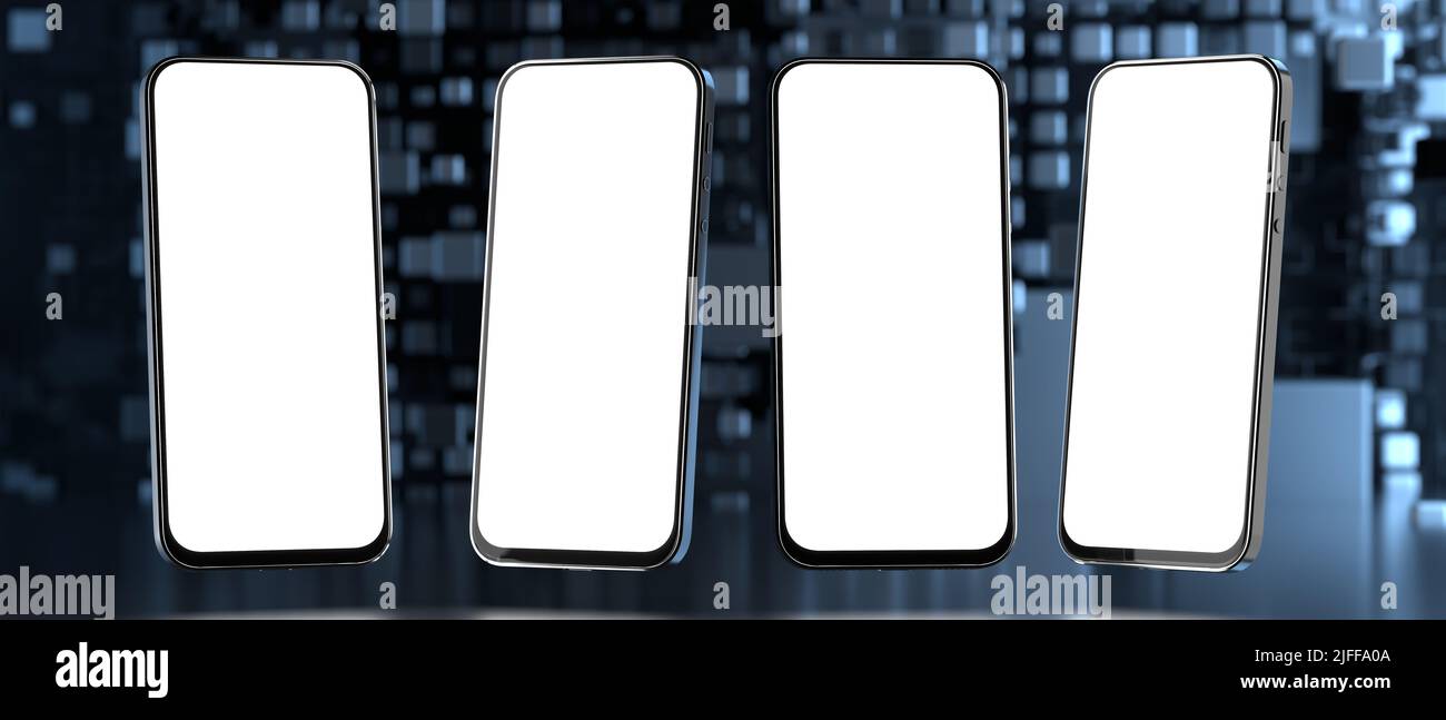 Mockup of four smartphones on a technological background. White phone ...
