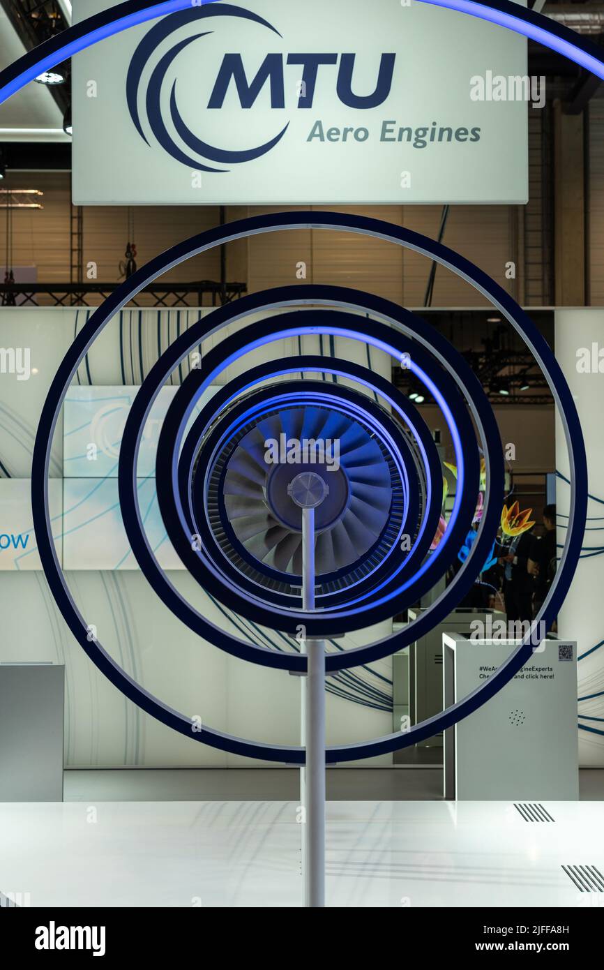 BERLIN, GERMANY - JUNE 23, 2022: The stand of MTU Aero Engines AG, is a ...