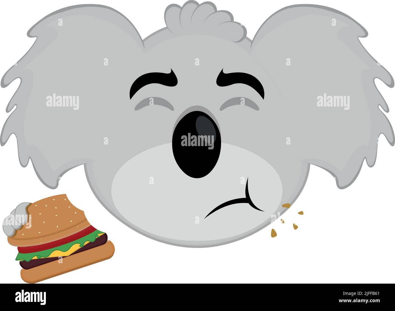Vector illustration of the face of a koala cartoon eating a hamburger ...