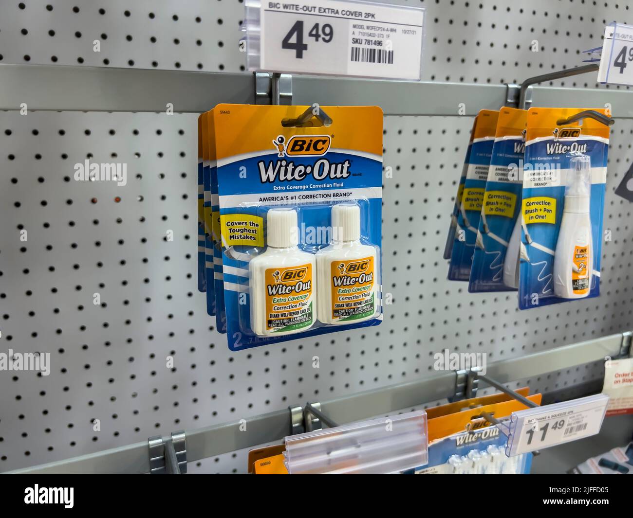 Mill Creek, WA USA - circa June 2022: Angled view of White Out products ...