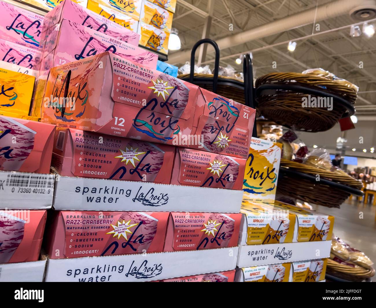 Mill Creek, WA USA - circa June 2022: Angled close up of La Croix brand ...