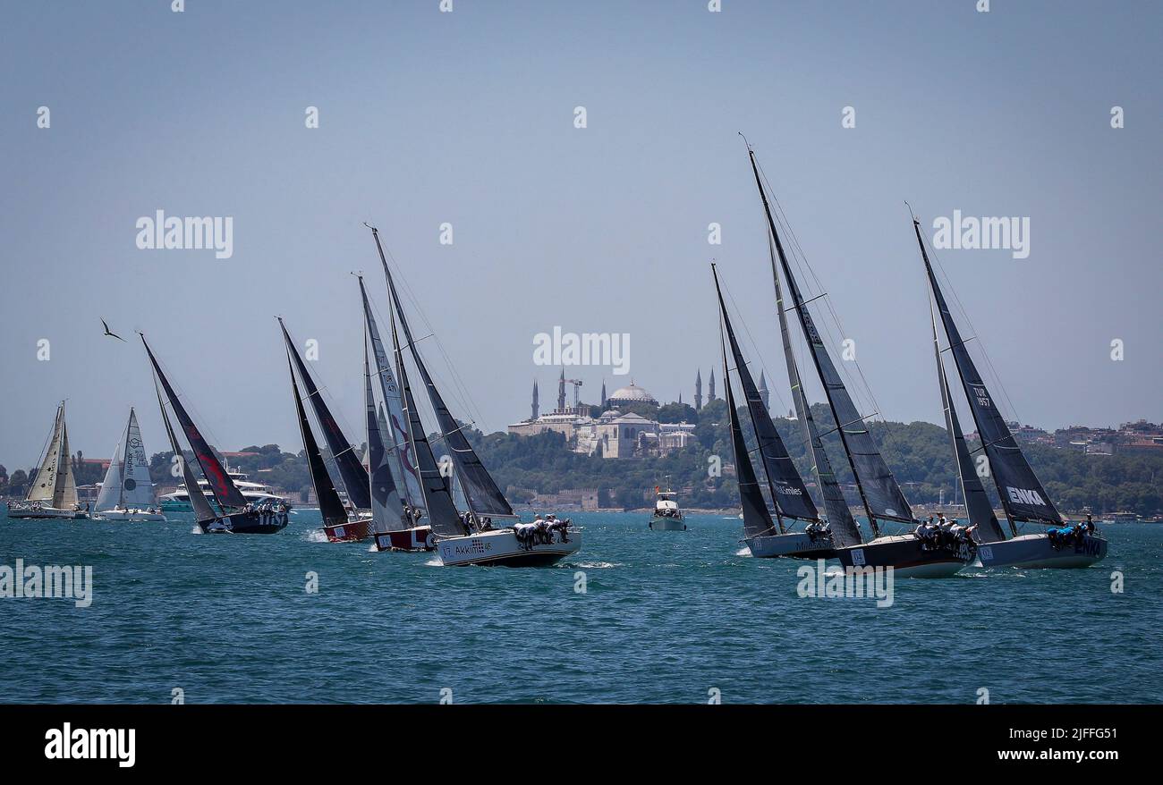 Istanbul, Turkey. 2nd July, 2022. Sailboats race celebrating Cabotage ...