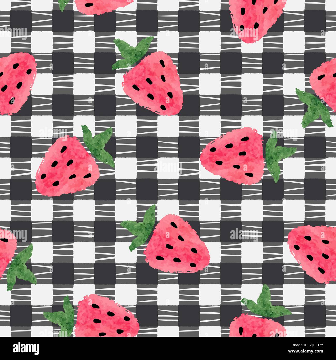 Seamless strawberry pattern. Vector checked background with red berries ...