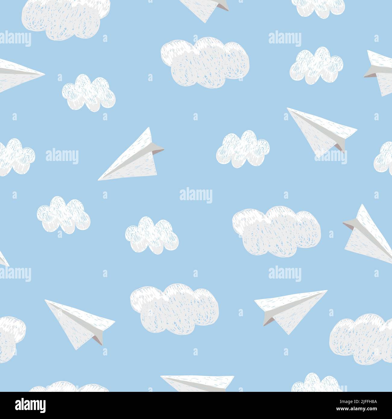 Seamless paper planes and clouds pattern. Vector doodle illustration ...