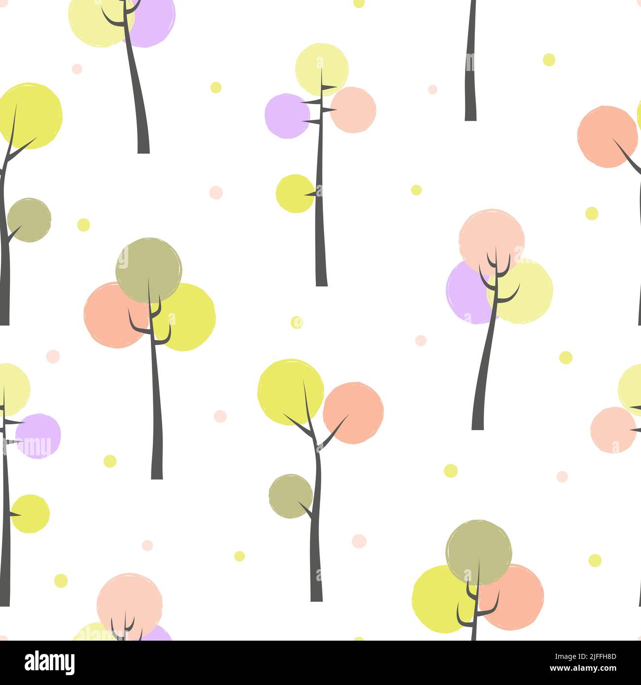 Seamless cartoon forest pattern. Baby print with cute colorful trees ...