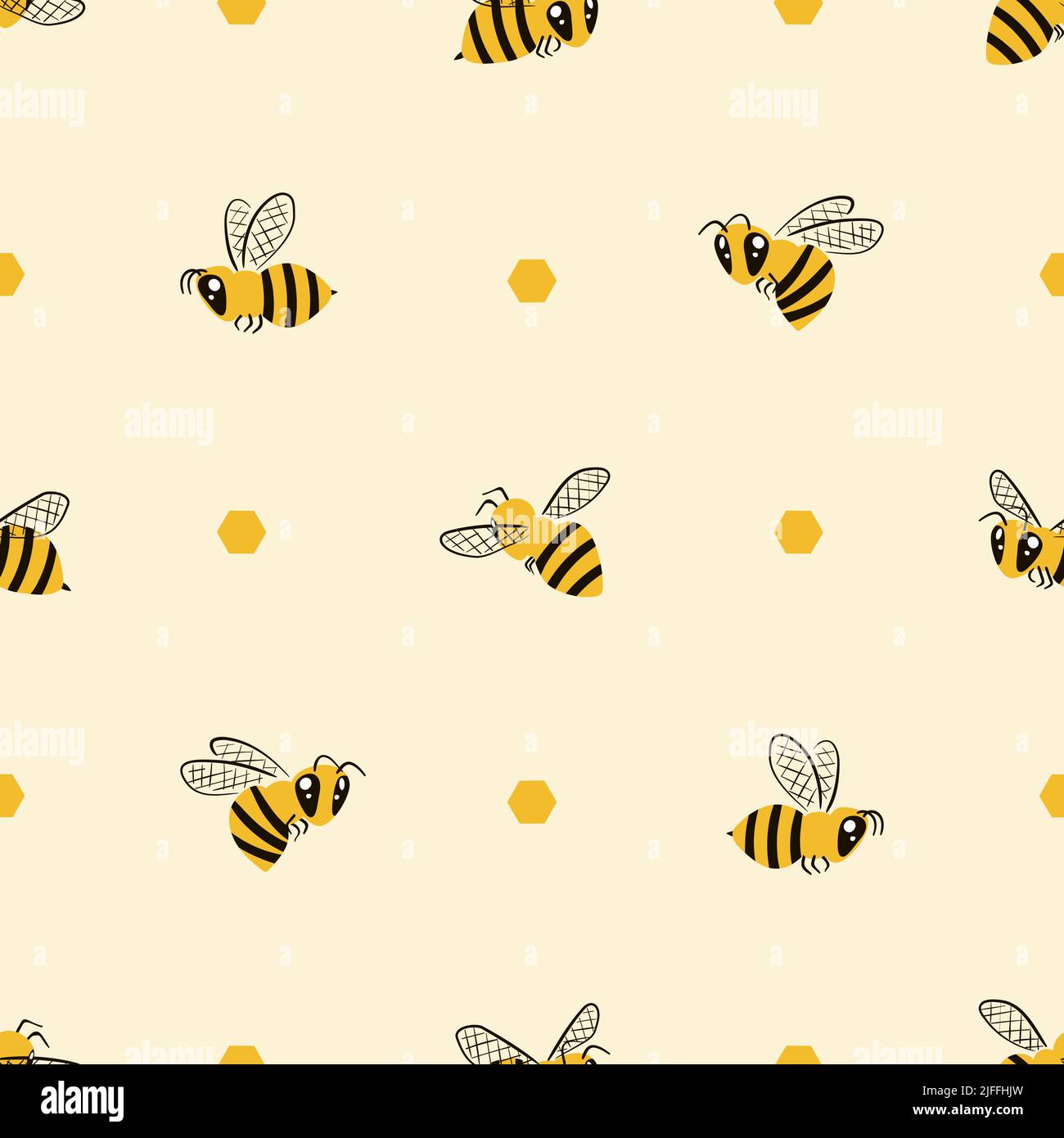 Cartoon honey bee and honeycomb seamless pattern. Childish vector ...
