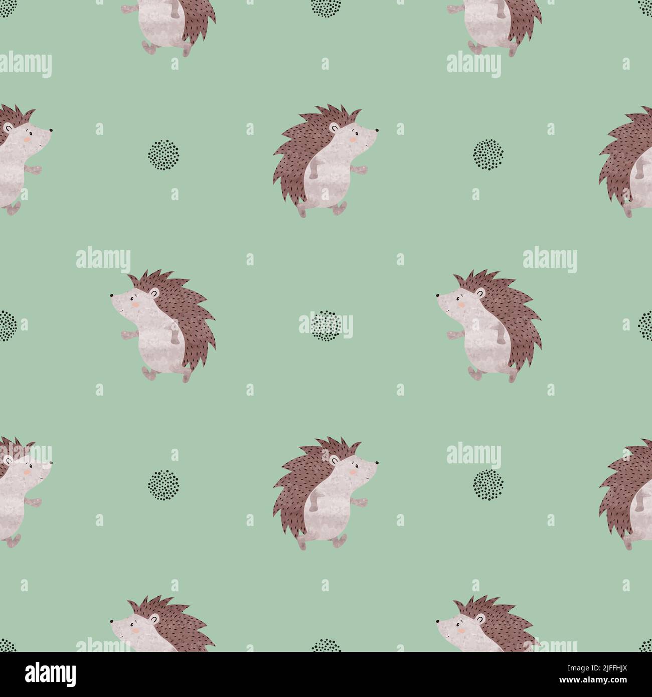 Seamless childish pattern with cute hedgehog. Vector illustration Stock ...