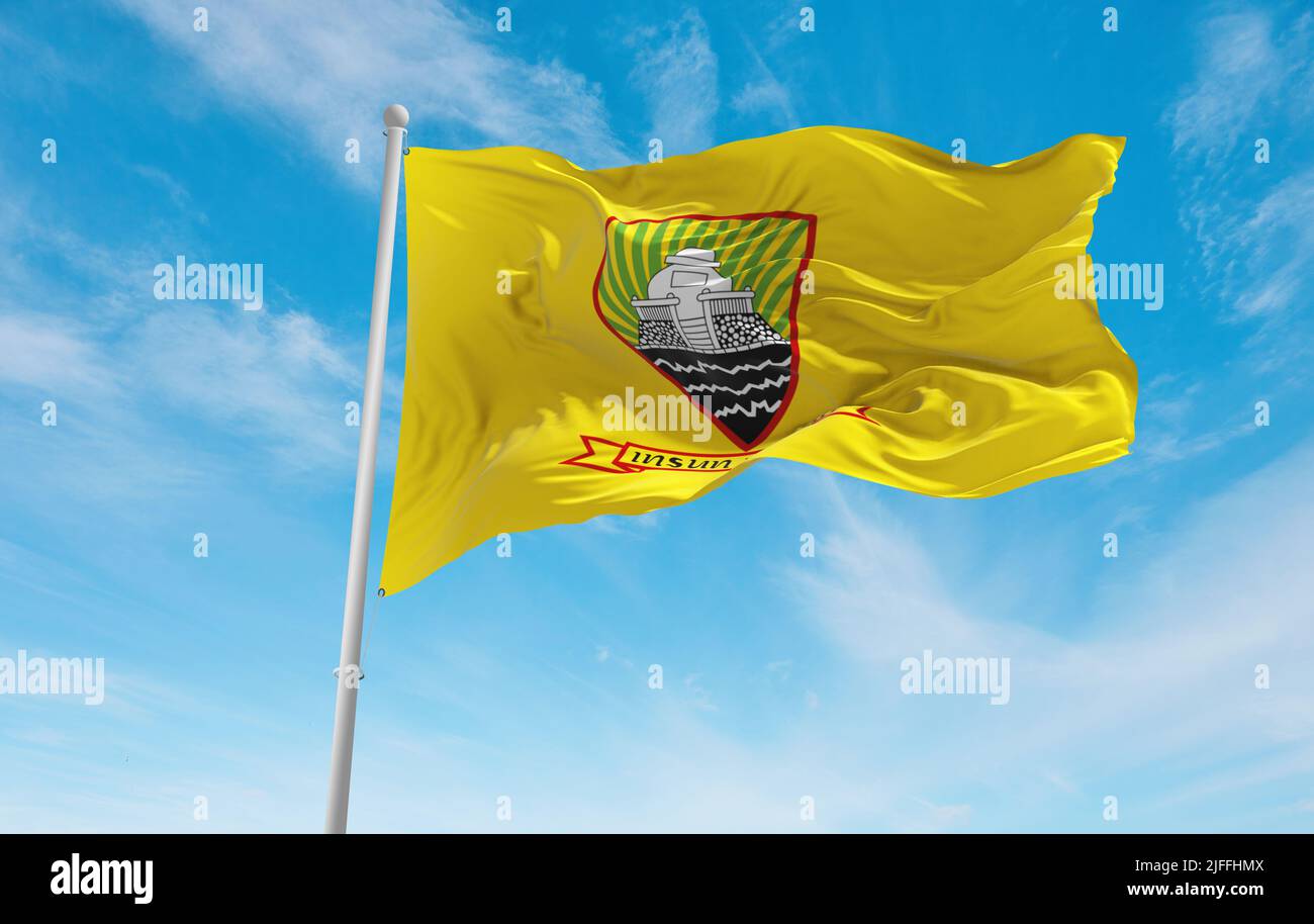 official flag of Regency Sumedang Indonesia at cloudy sky background on ...