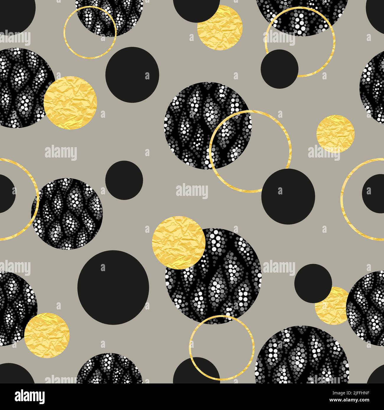 Seamless black and golden circles pattern. Abstract geometric ...
