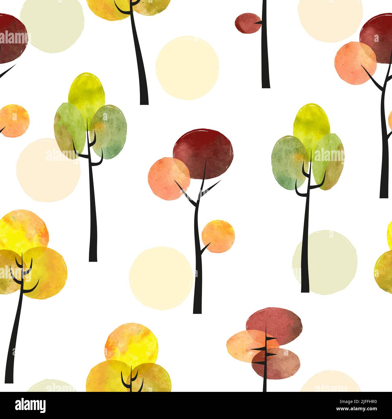 Autumn watercolor background. Seamless colorful abstract trees pattern ...