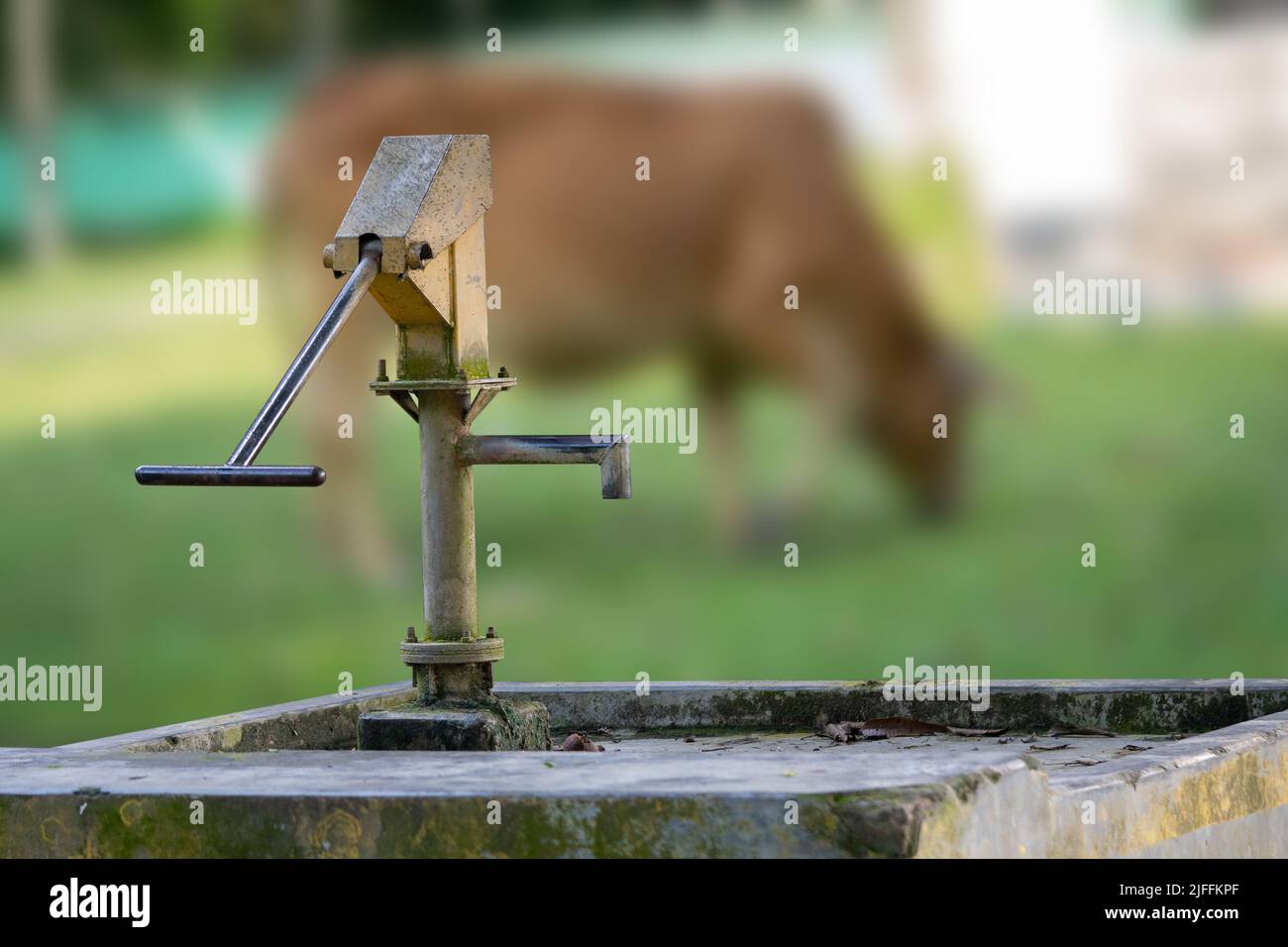 Old hand-operated water pump standing on roadside in the Stock Photo ...