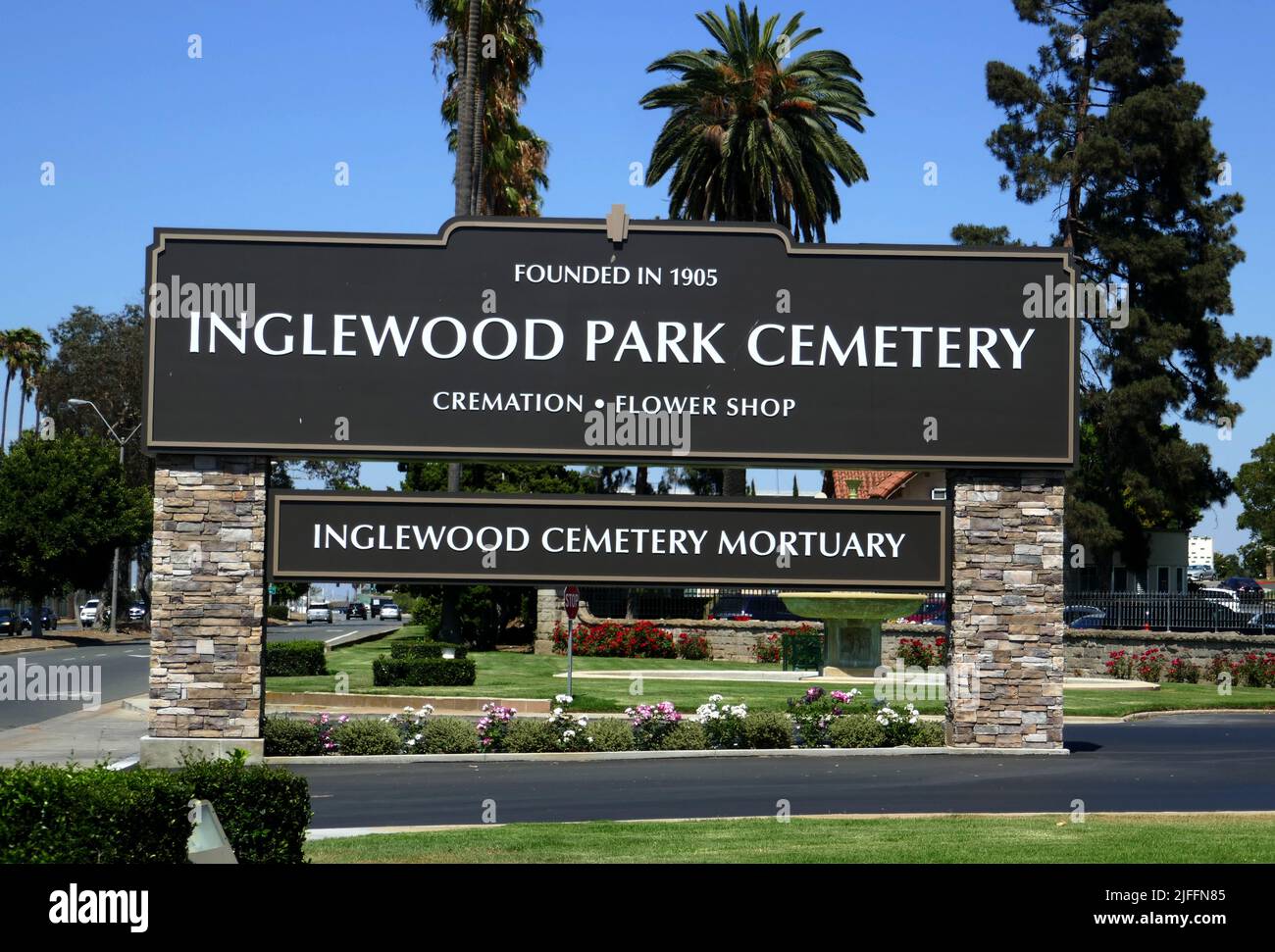 Inglewood, California, USA 29th June 2022 Inglewood Park Cemetery Sign ...