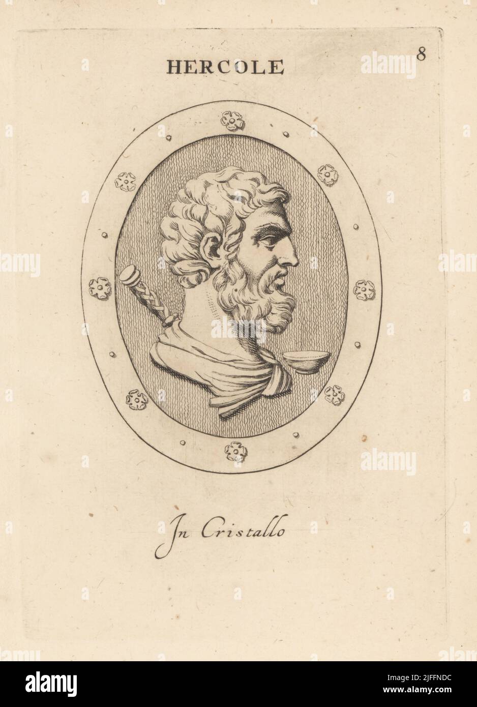 Bust of bearded Hercules with club and golden cup, a gift from Bacchus ...
