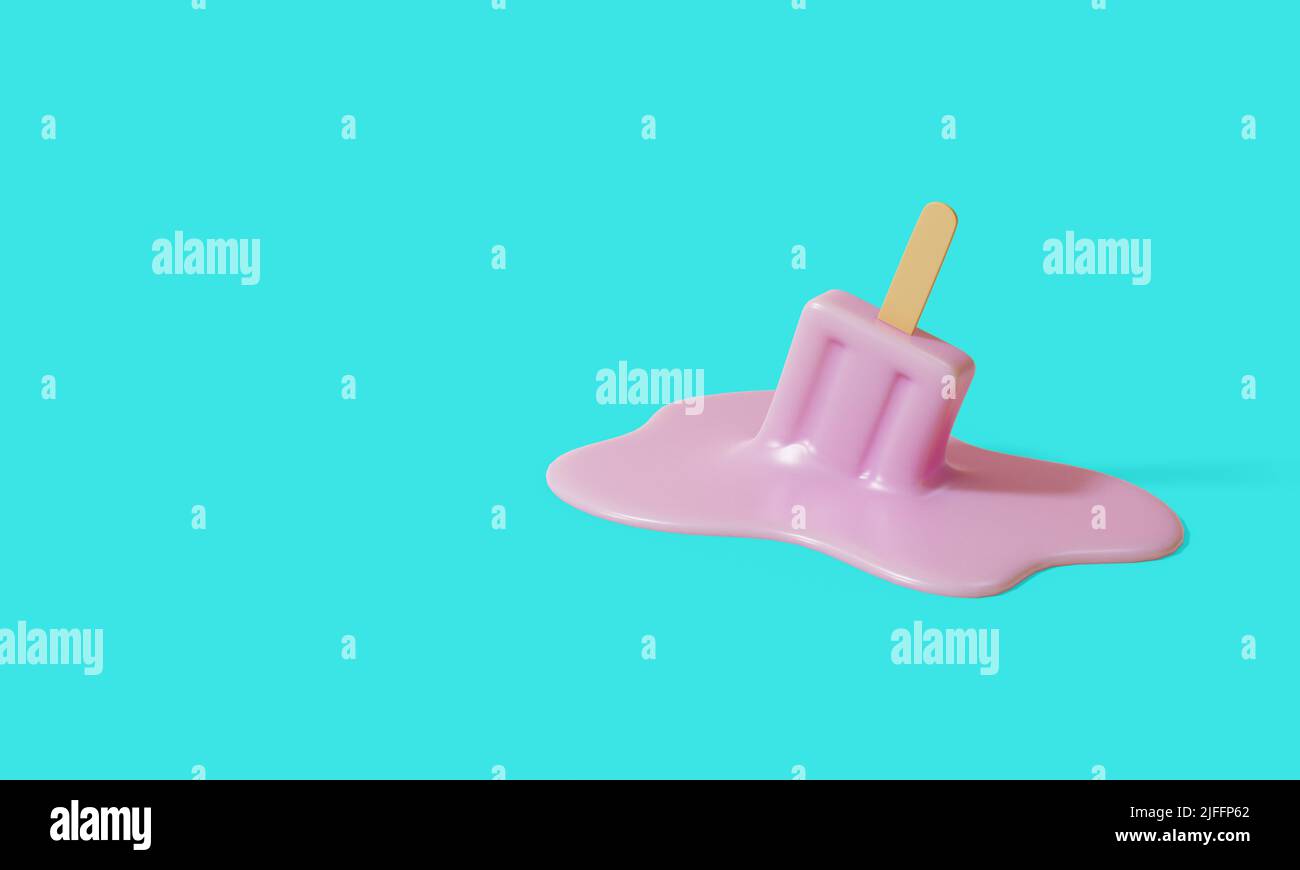 Pink stick ice cream melting on pastel blue background. Creative idea ...