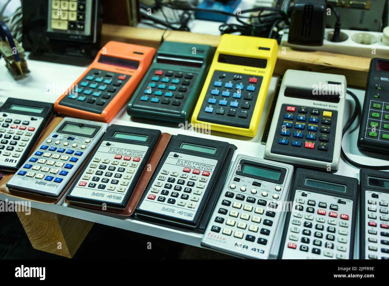 28 June 2022, Saxony-Anhalt, Halle (Saale): Pocket calculators of ...