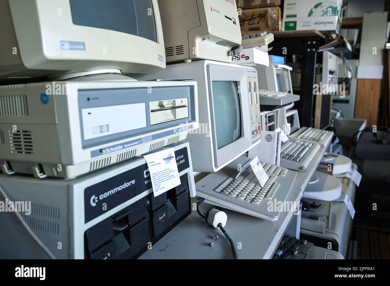 28 June 2022, Saxony-Anhalt, Halle (Saale): Historical computers from ...