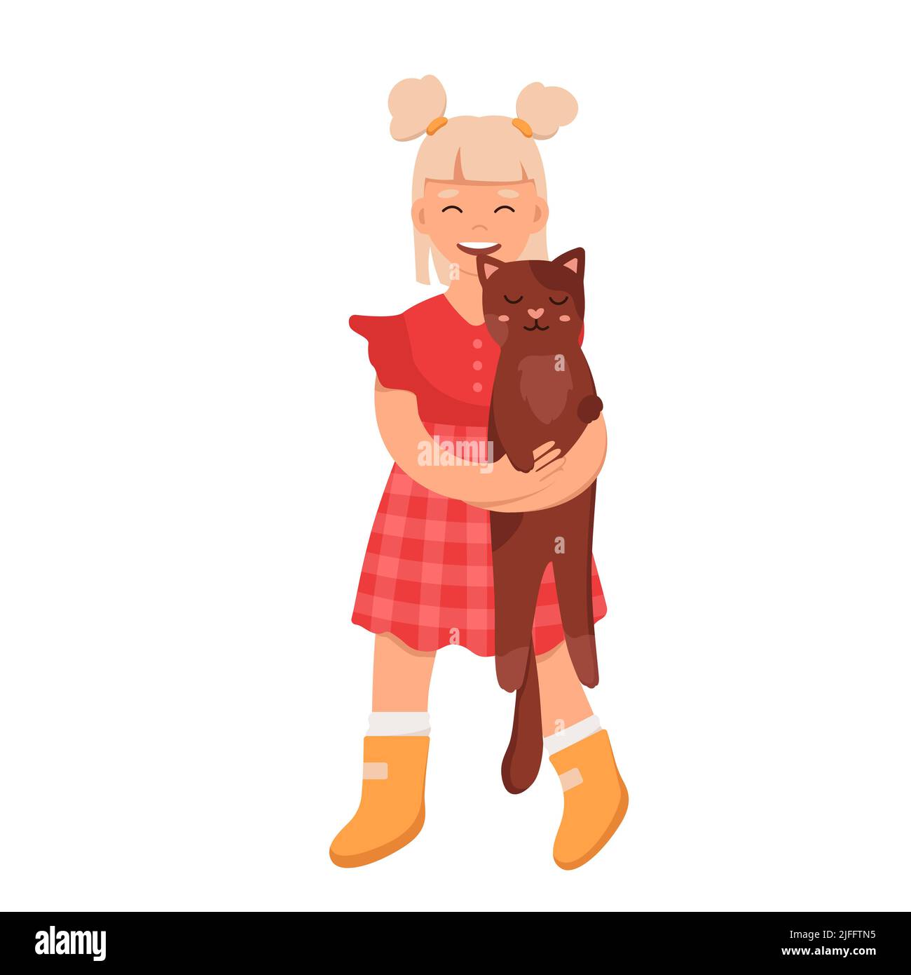 Happy little girl caring her cat Stock Vector Image & Art - Alamy