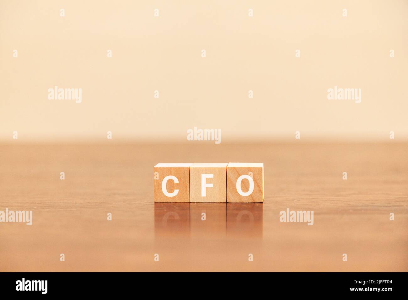 CFO character. CFO. Chief Financial Officer. Written on three wooden ...