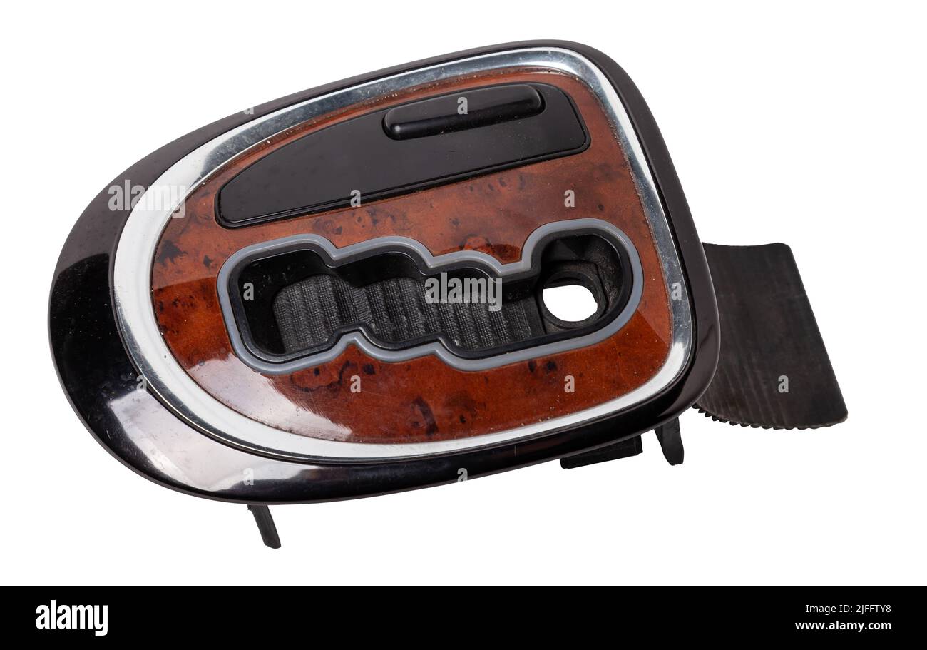 Wooden lining of a car gearbox selector on a white isolated background ...