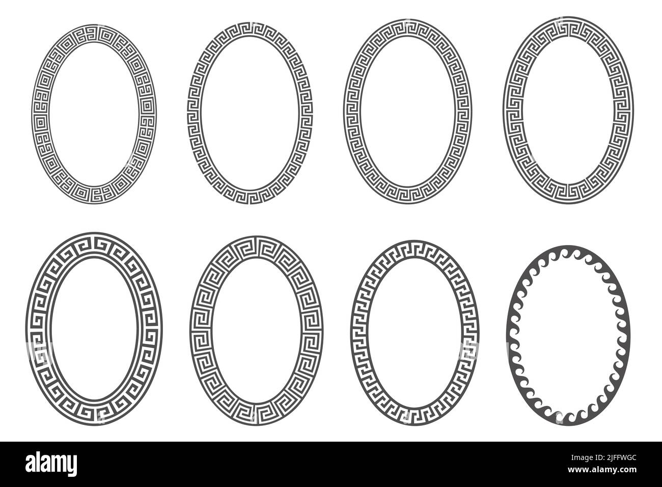 Greek key oval frame set. Circle borders with meander ornaments ...