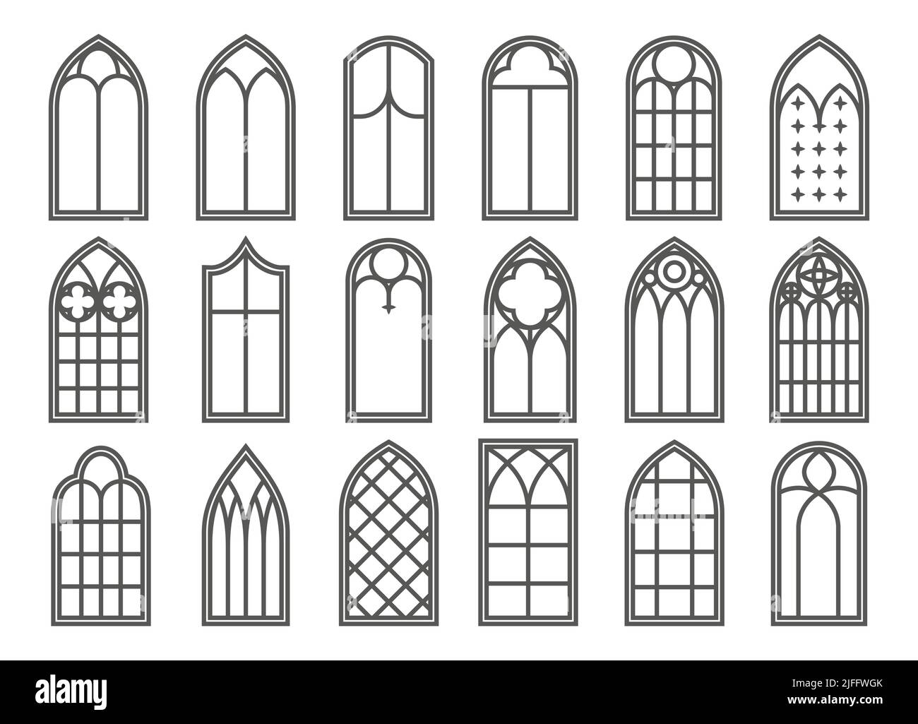 Church medieval windows set. Old gothic style architecture elements ...