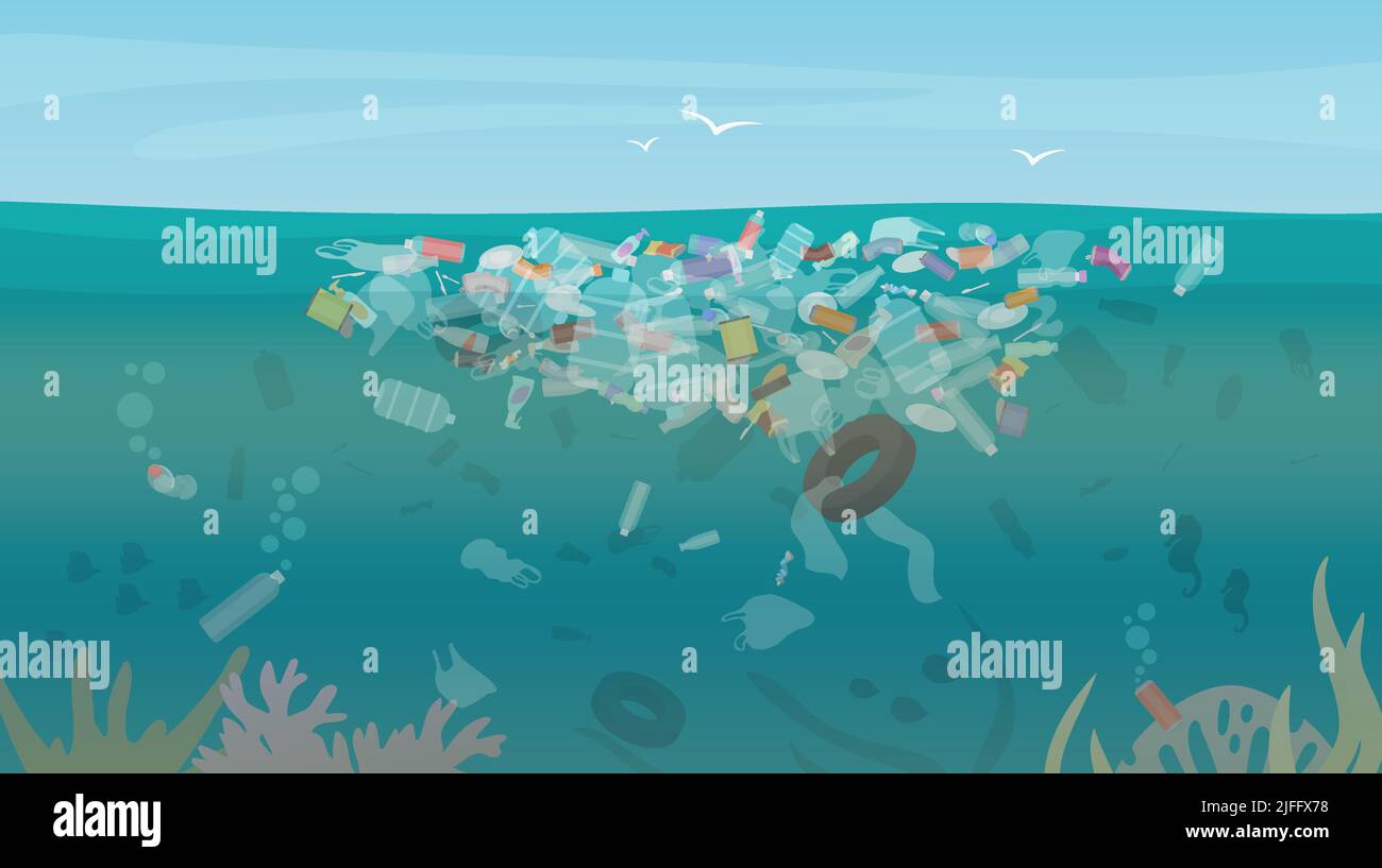 Cartoon Trash In Water