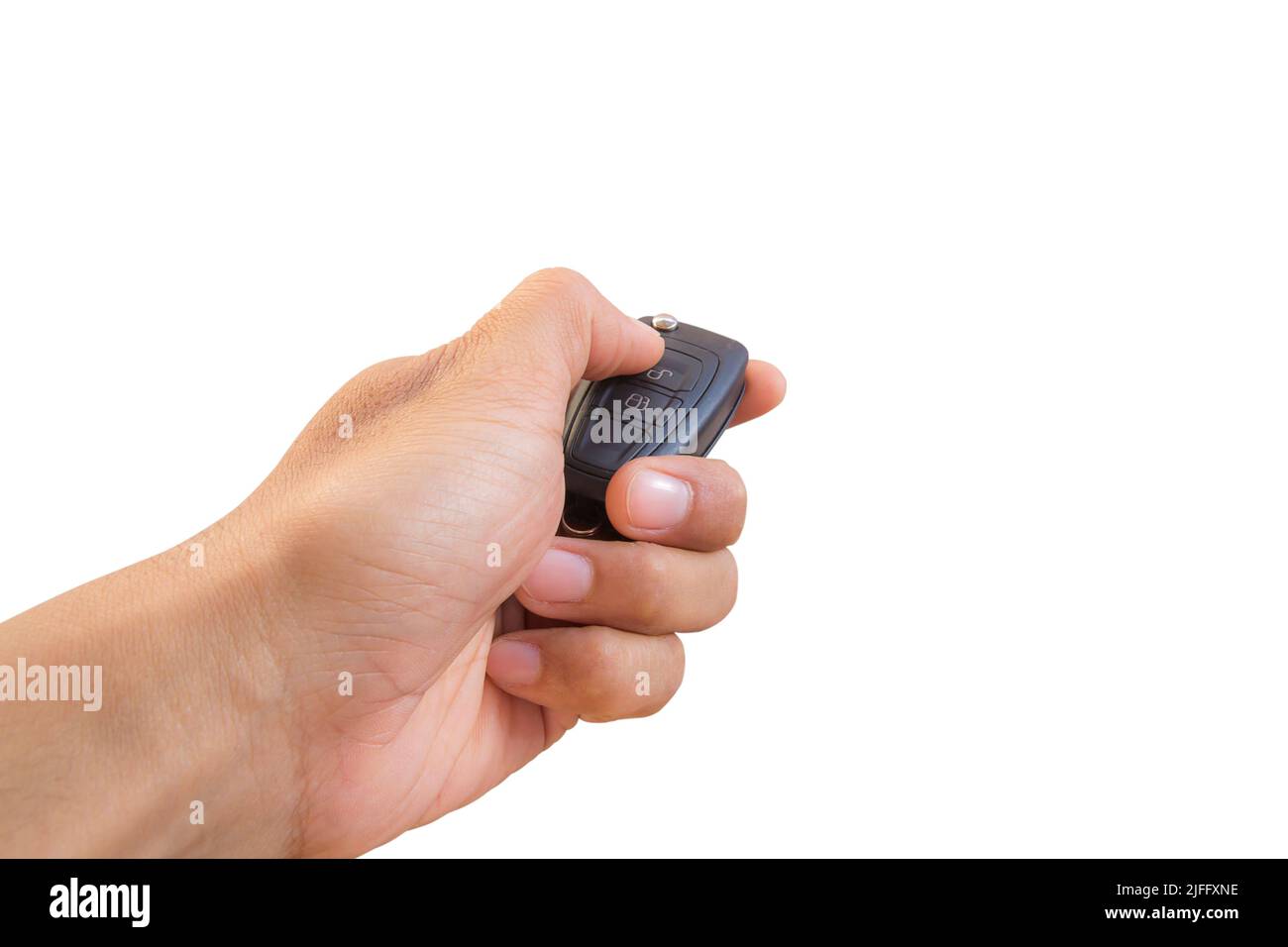 Hand holding a car key isolated on white background Stock Photo - Alamy