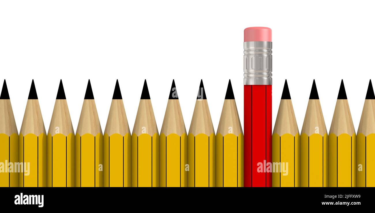row pencils on white background. Isolated 3d illustration Stock Photo ...