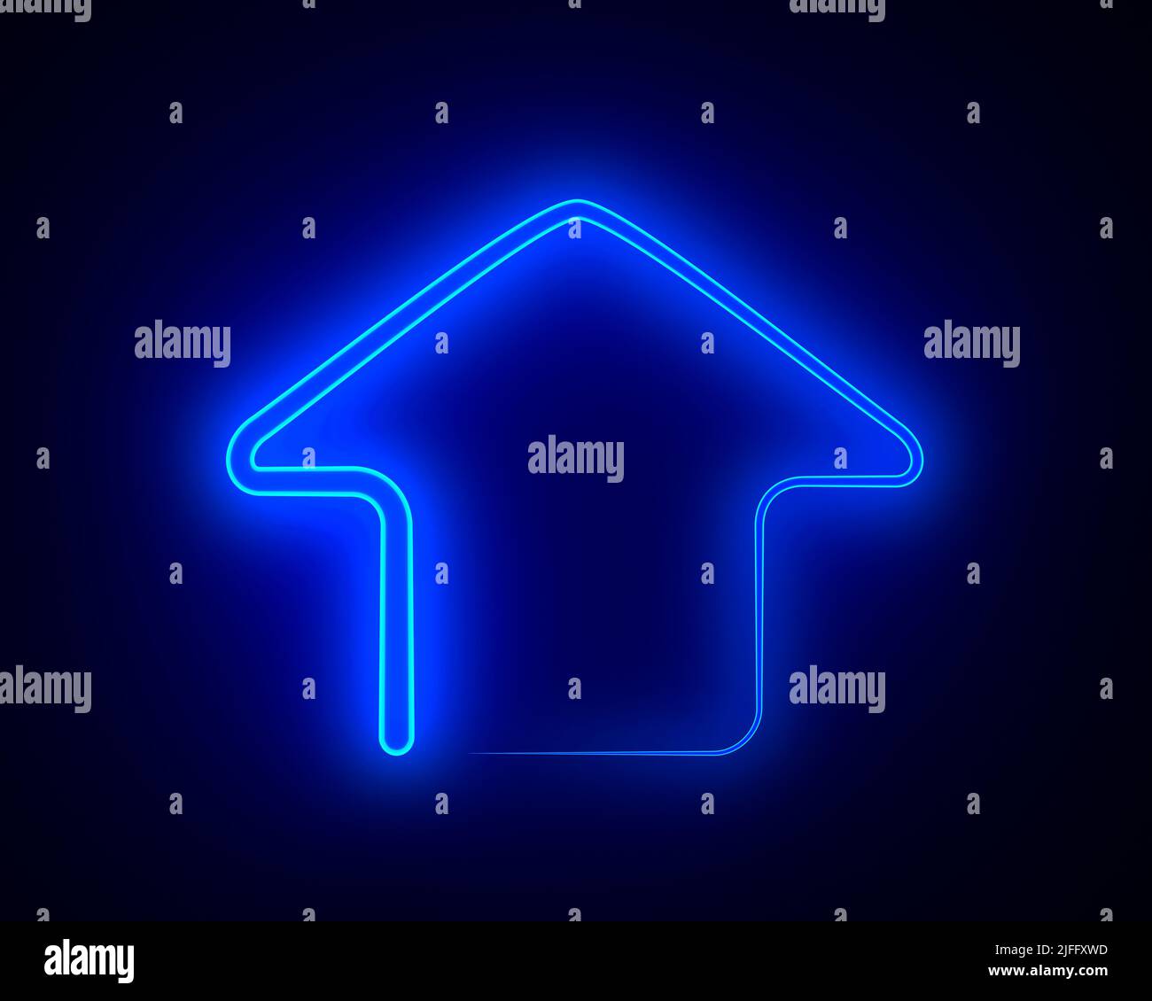 blue neon house on dark background. 3d illustration Stock Photo - Alamy