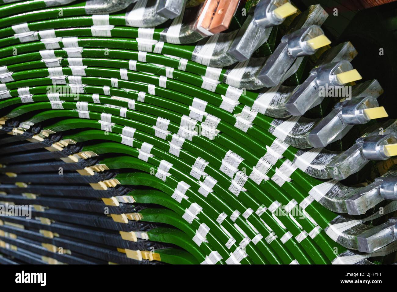 Winding of electric engine stator with copper bus bars Stock Photo - Alamy