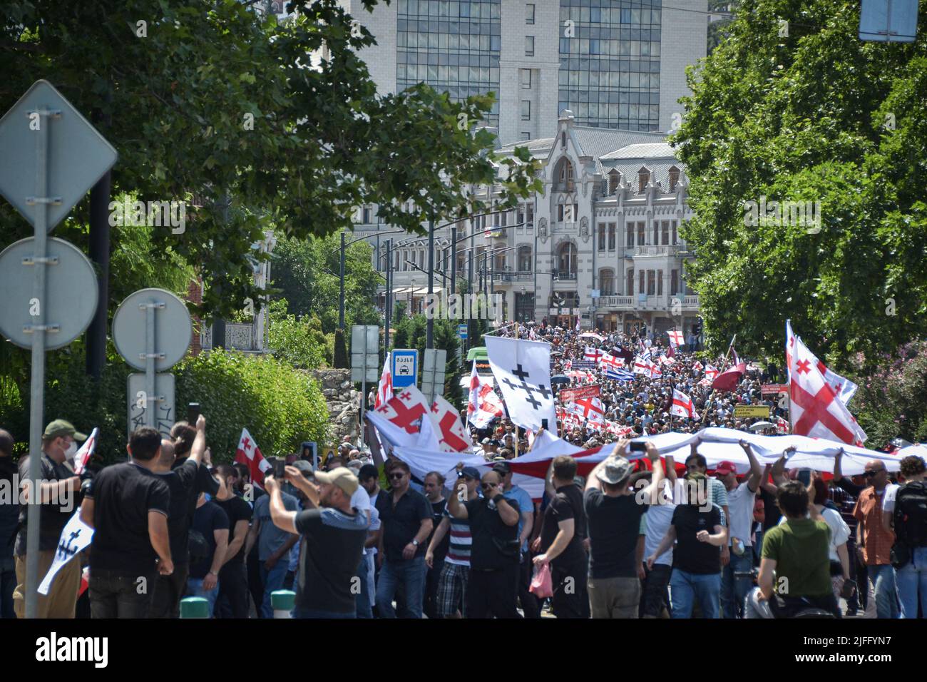 Tbilisi, Georgia. 02nd July, 2022. Homophobic protesters march towards ...