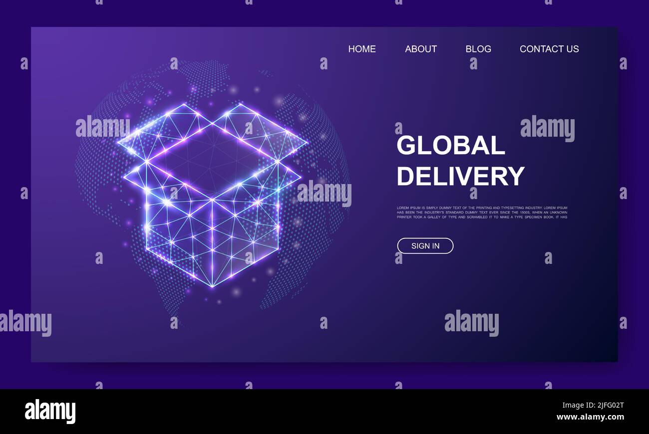 Open box 3d low poly website template. Delivery design illustration ...