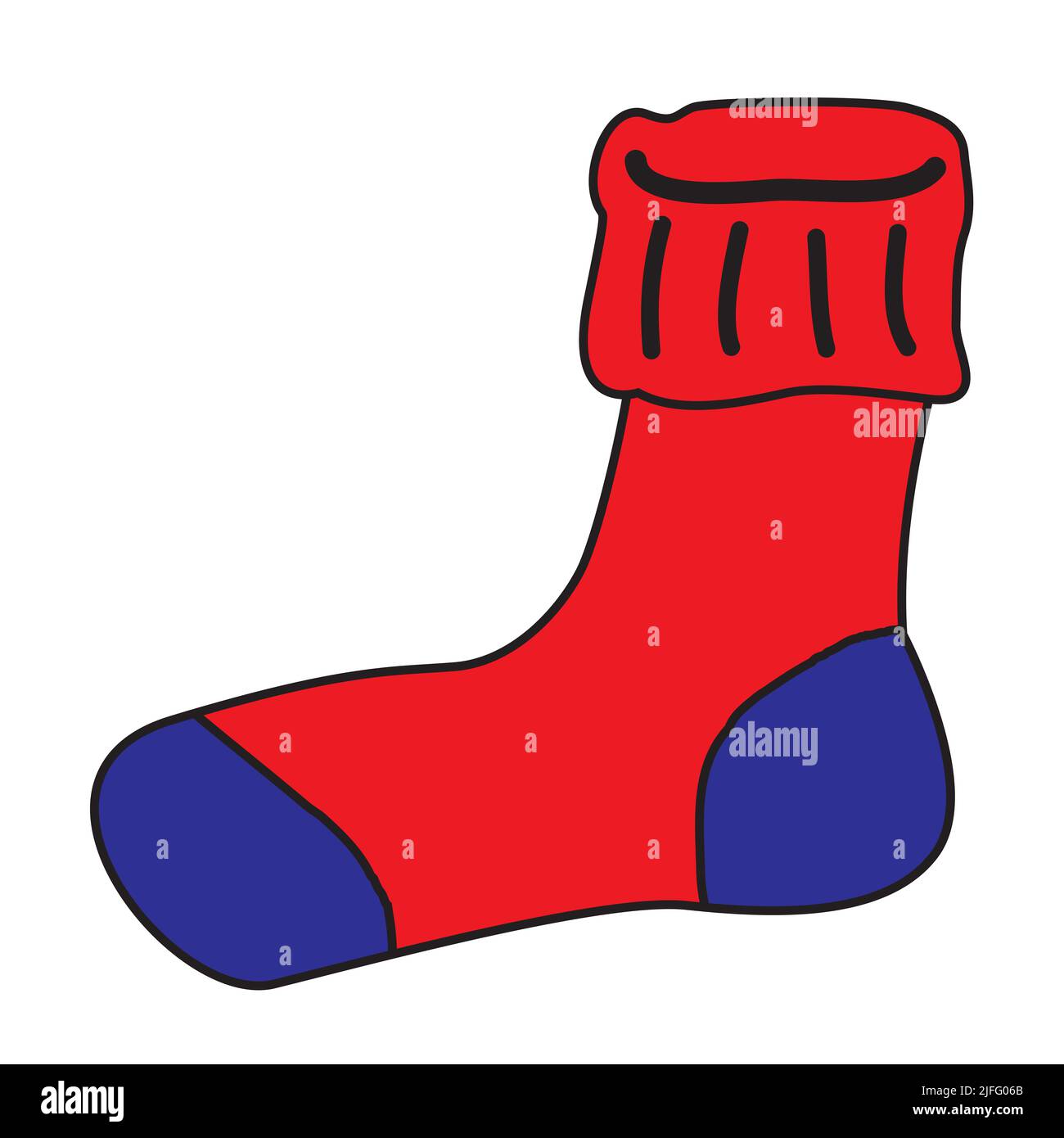 A red and blue cartoon sock isolated on a white background Stock Photo ...
