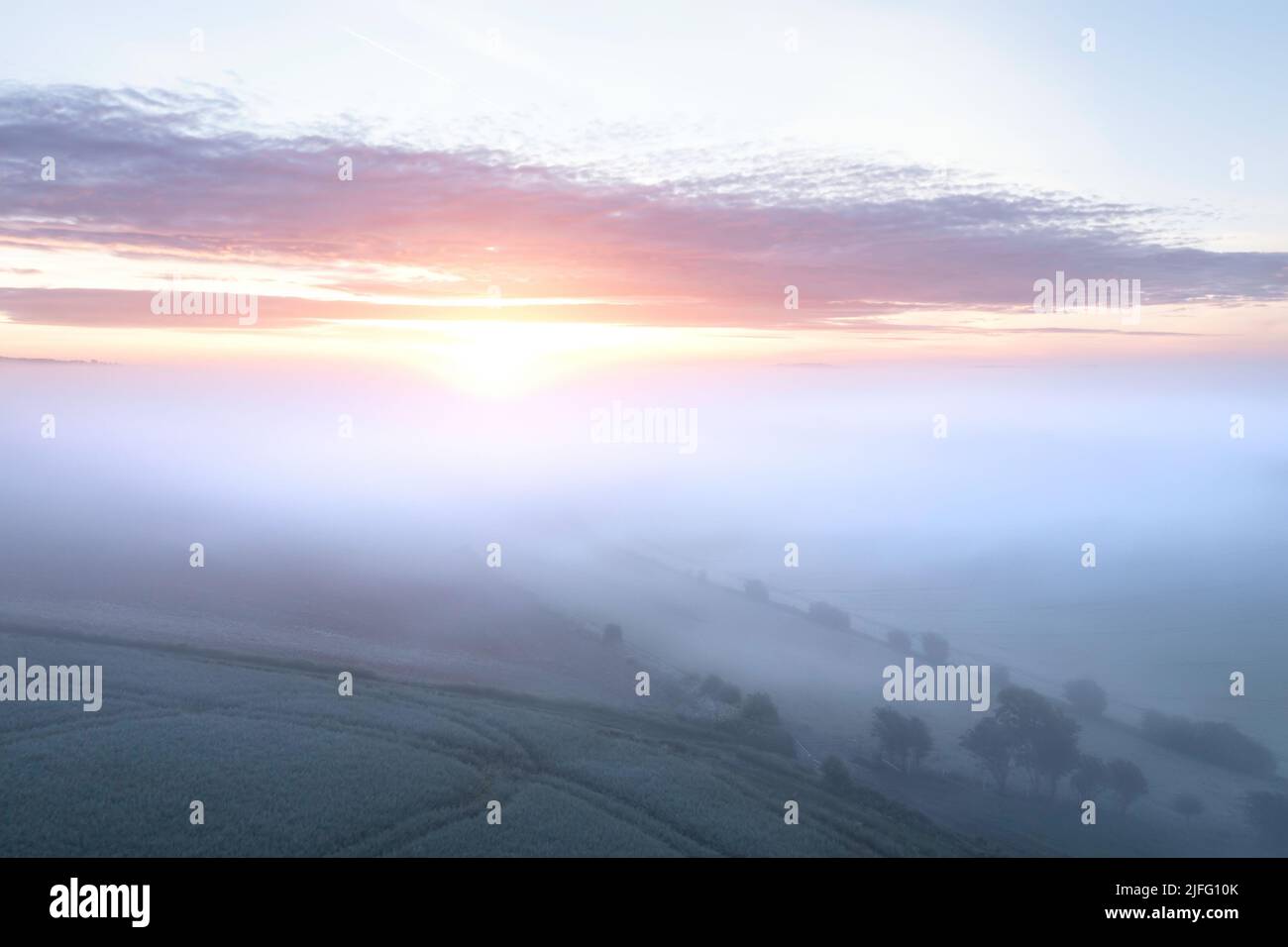 Beautiful drone landscape image of sea of fog rolling across South ...