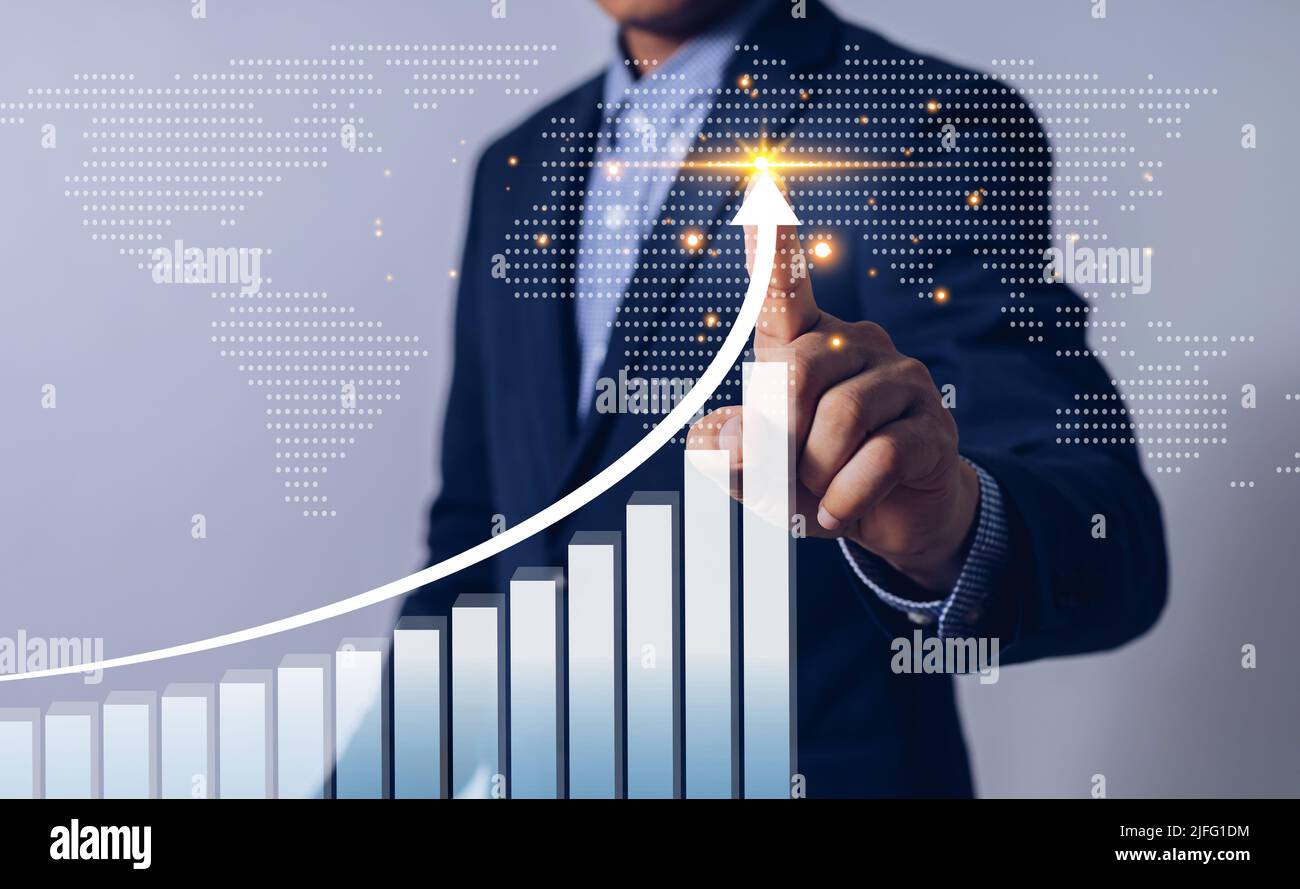 business man pointing finger statistical graph Stock Photo - Alamy