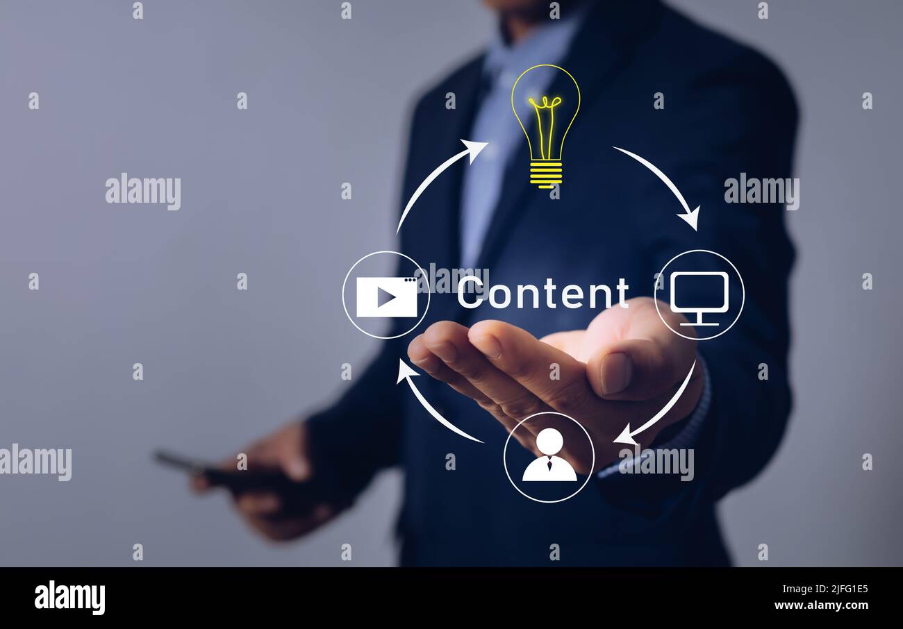 business man showing content sign with hand Stock Photo - Alamy