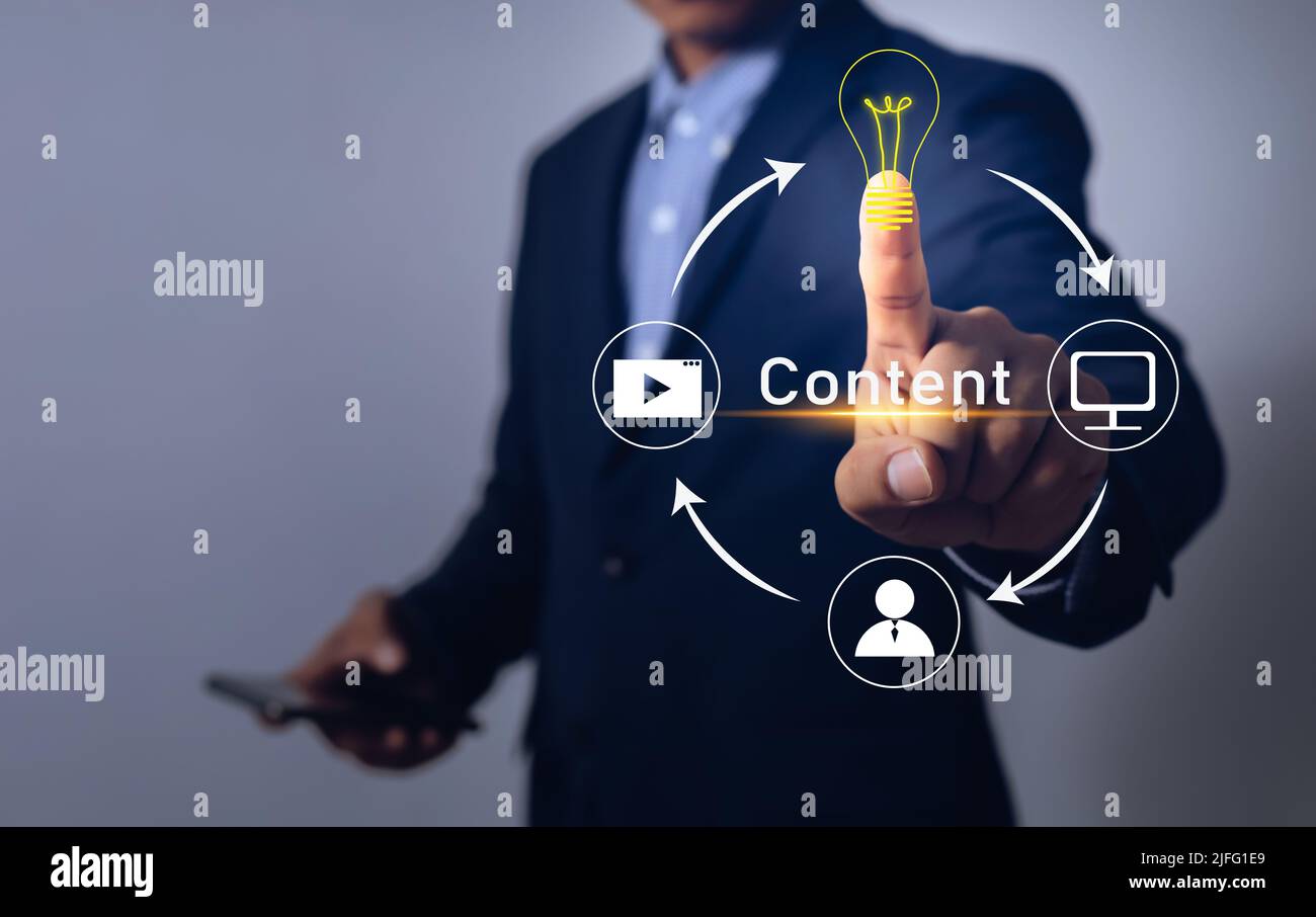 business man showing content sign with hand Stock Photo - Alamy