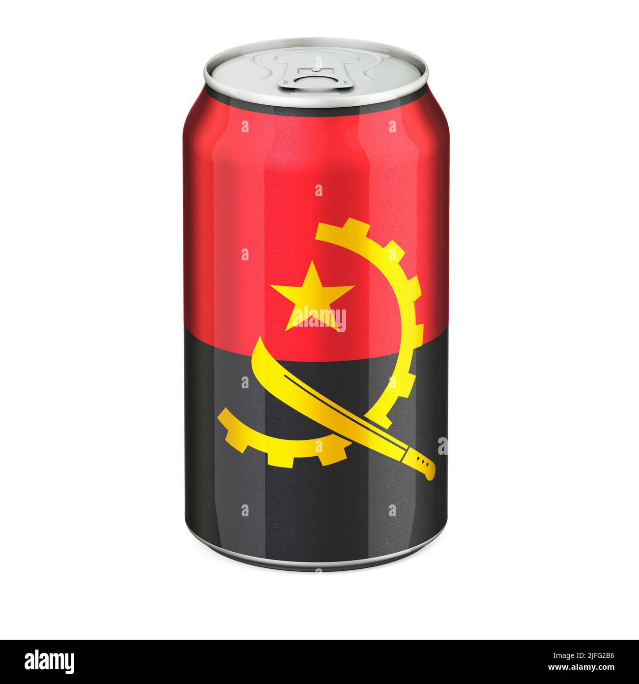 Angolan flag painted on the drink metallic can. 3D rendering isolated ...
