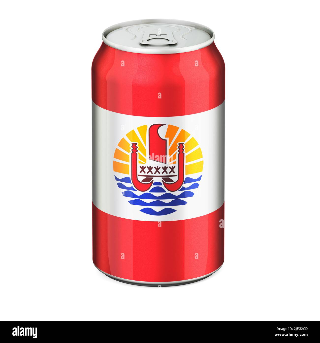 French Polynesian flag painted on the drink metallic can. 3D rendering ...