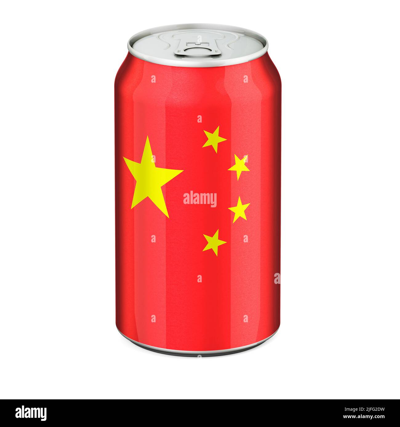 Chinese flag painted on the drink metallic can. 3D rendering isolated ...
