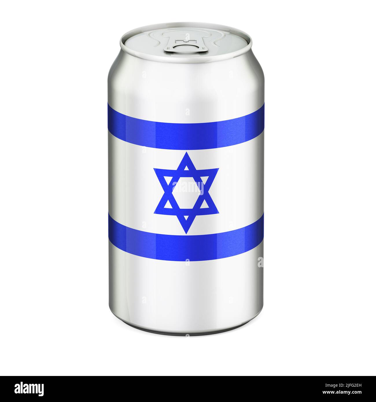 Israeli flag painted on the drink metallic can. 3D rendering isolated ...