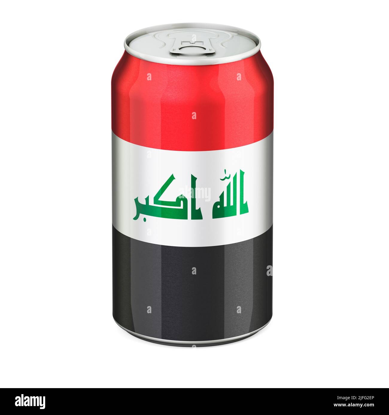 Iraqi flag painted on the drink metallic can. 3D rendering isolated on ...