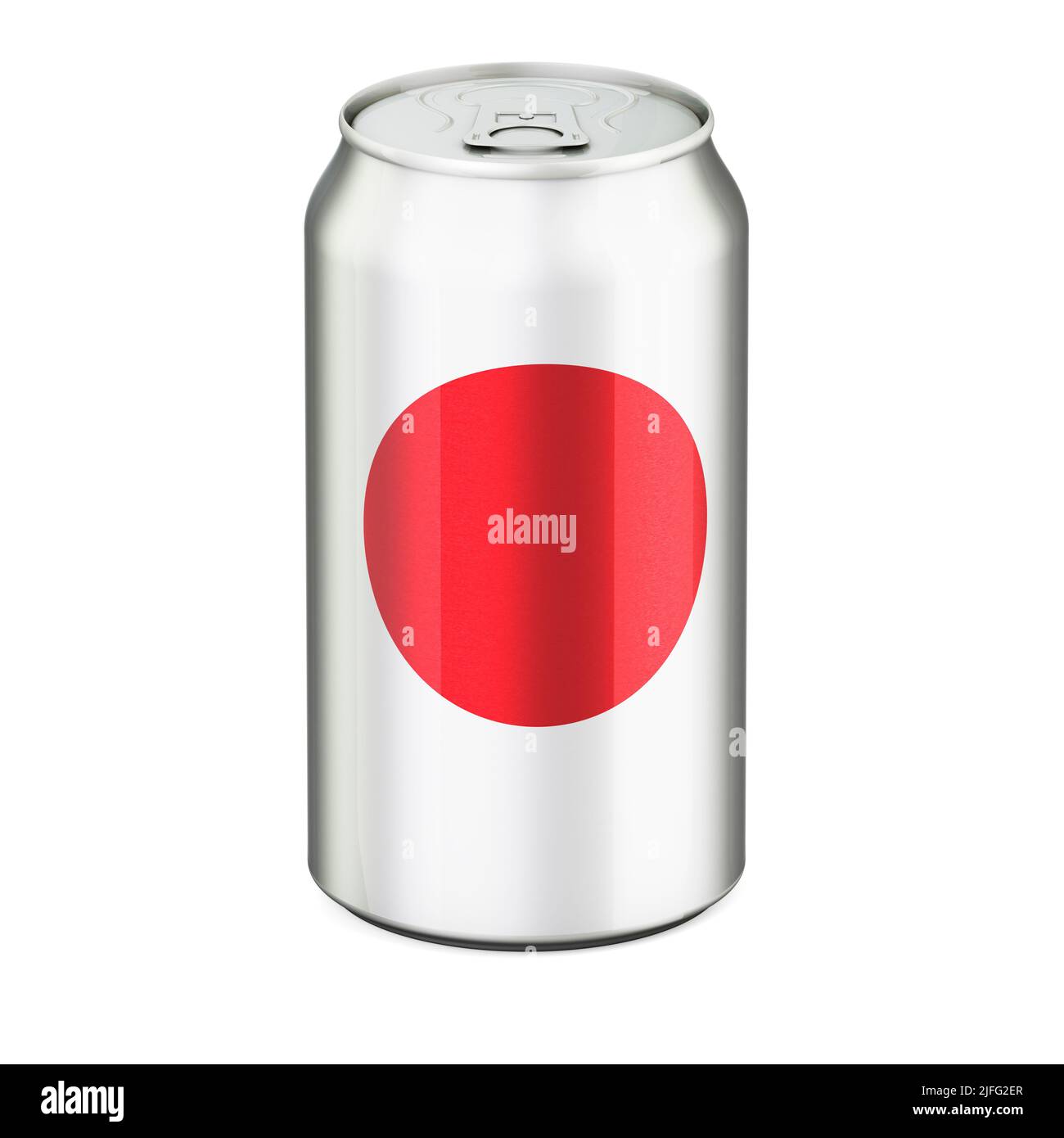 Japanese flag painted on the drink metallic can. 3D rendering isolated ...