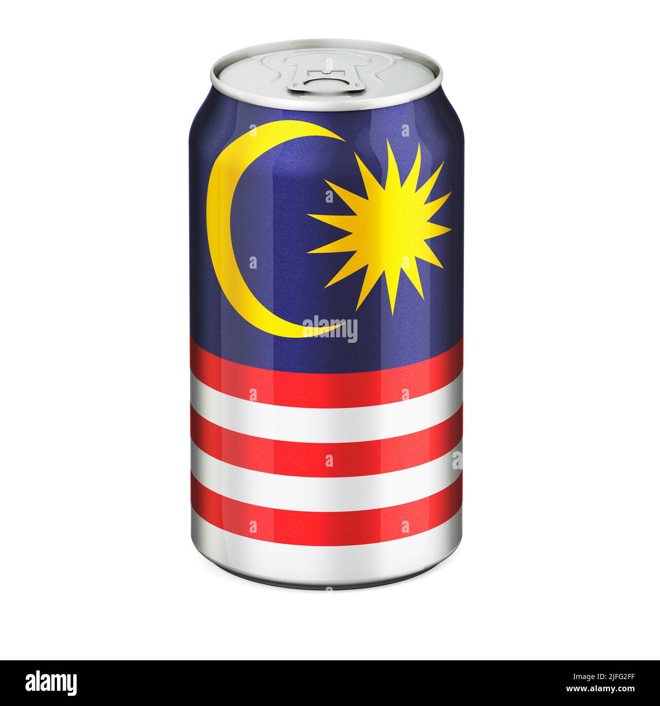 Malaysian flag painted on the drink metallic can. 3D rendering isolated ...