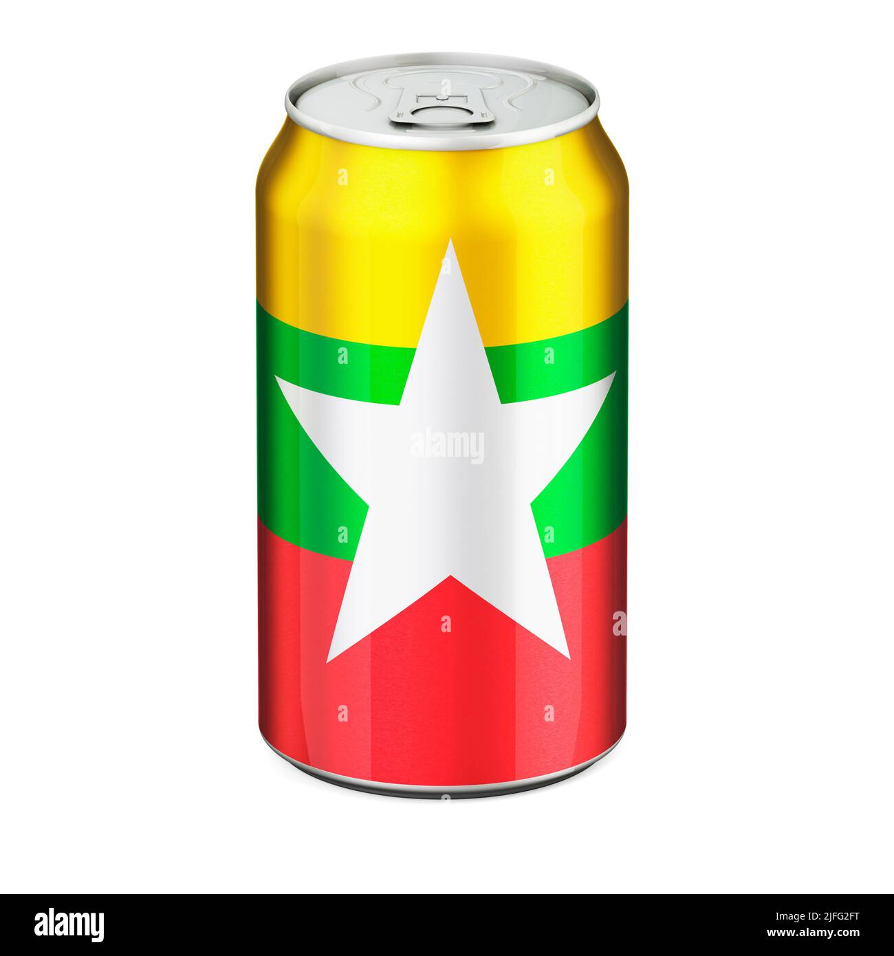Myanmar flag painted on the drink metallic can. 3D rendering isolated ...