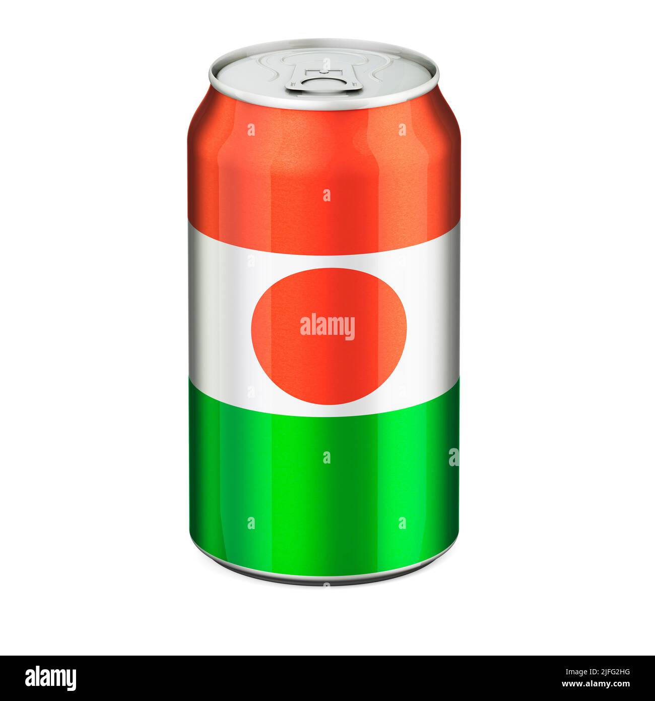 Niger flag painted on the drink metallic can. 3D rendering isolated on ...
