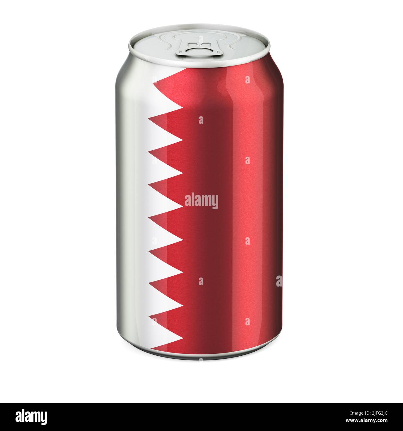 Qatari flag painted on the drink metallic can. 3D rendering isolated on ...